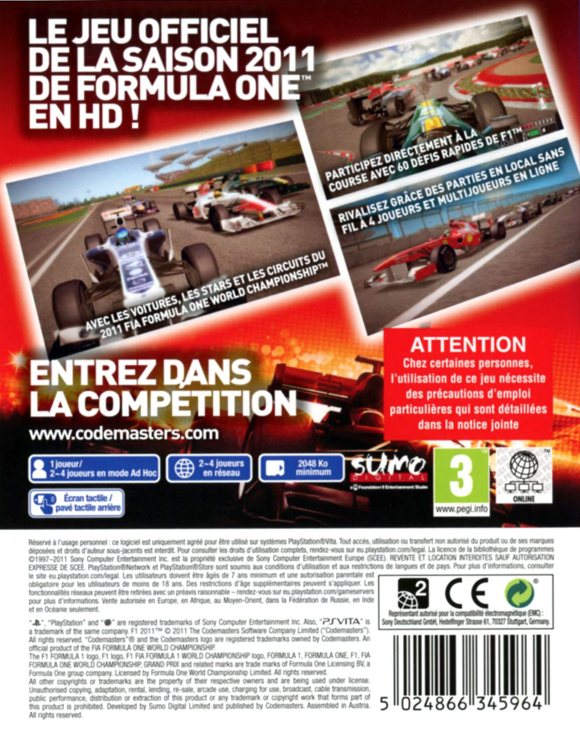 F1 2011 sur - 1 - images, jaquette, scans, screenshots